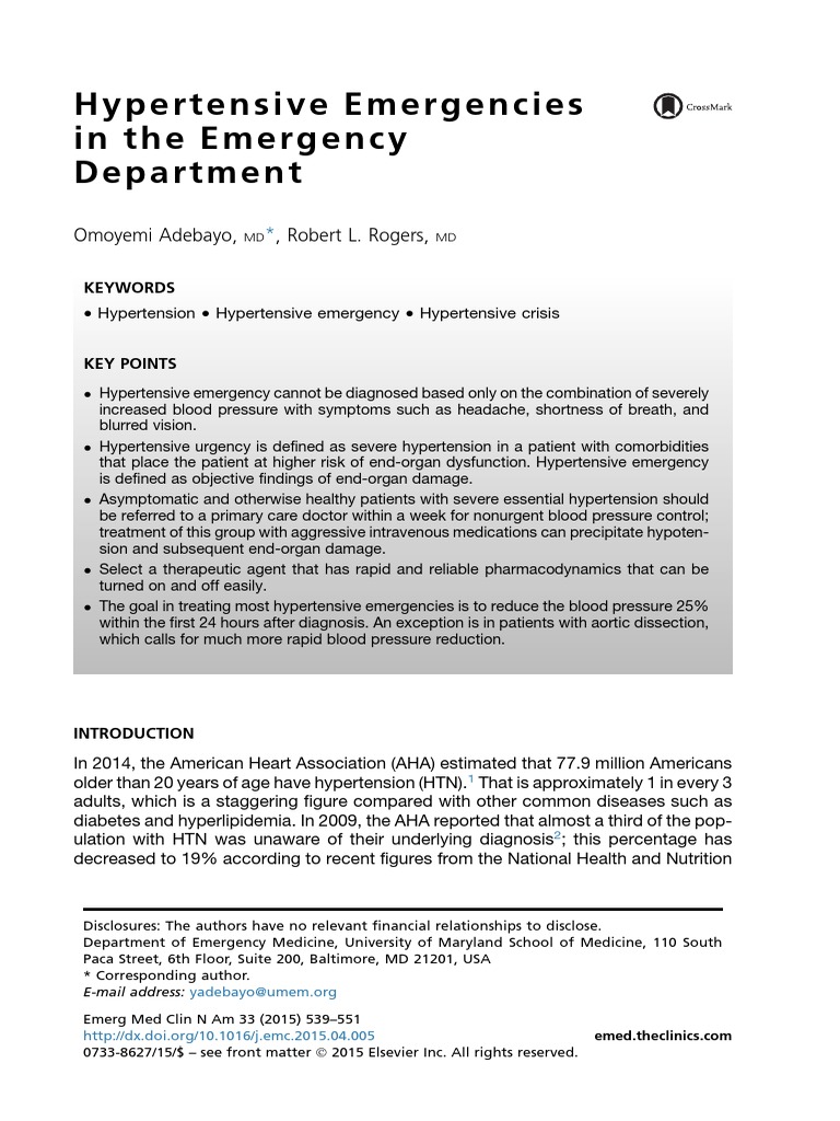 Hypertensive Emergencies in The Emergency Department | PDF ...