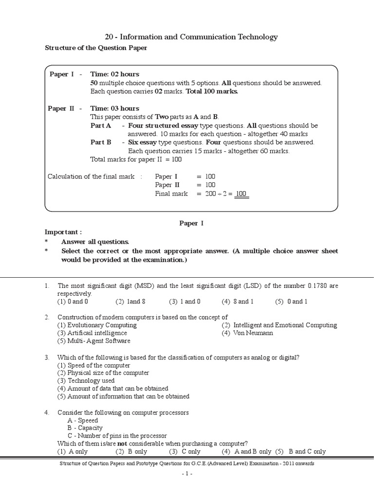 2011 AL ICT Model Paper English | PDF | Random Access Memory | Fahrenheit