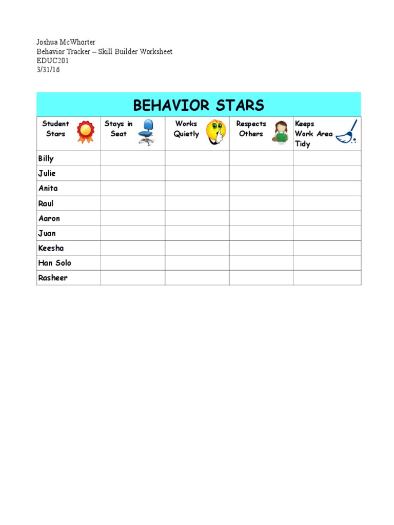 Educ 201 - Session 8 - Behavior Tracker - Skill Builder | PDF