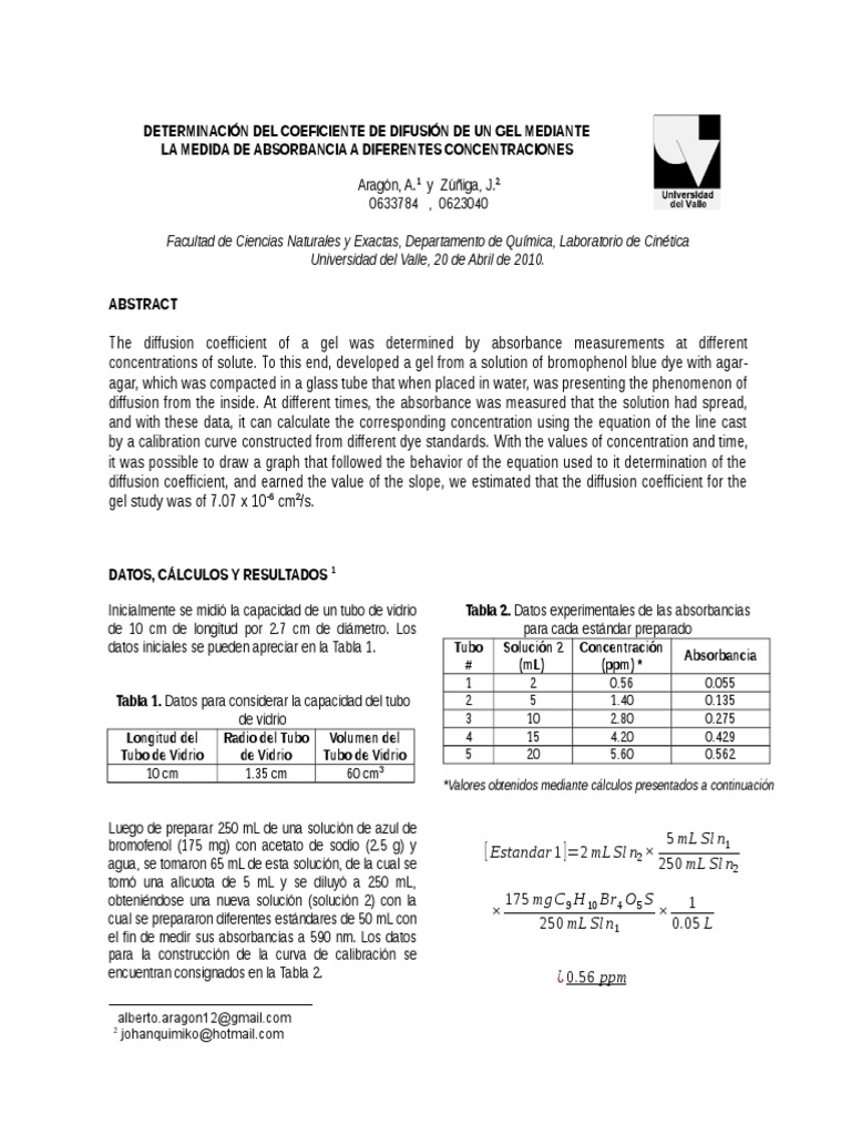 Coeficiente de Difusion en Un Gel