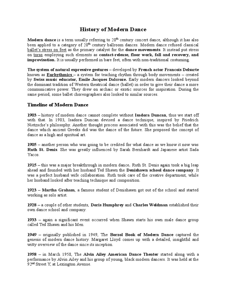 History of Modern Dance | PDF | Dances | Entertainment