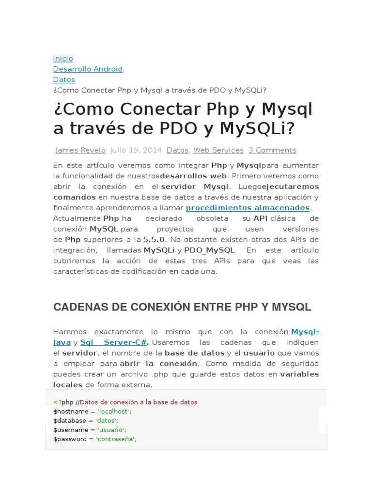 Conexion Mysql y PHP | PDF | Php | Mi sql Conexion Mysql y PHP | PDF | Php | Mi sql