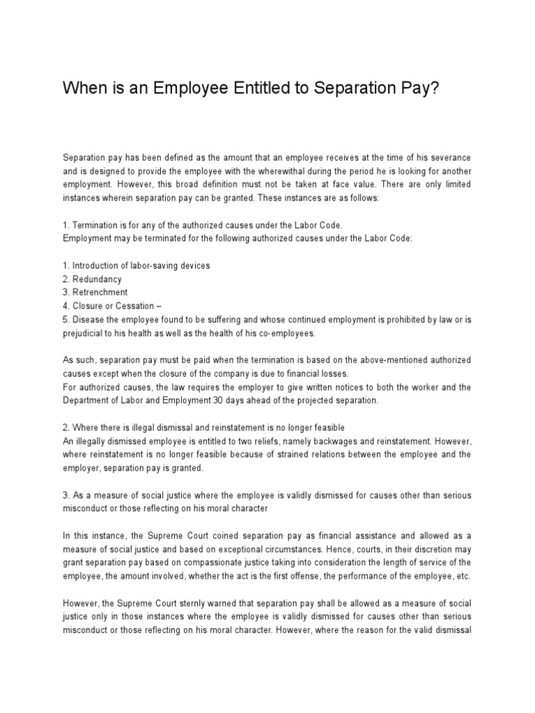 Employee Separation Pay Entitlements Explained | PDF | Layoff | Employment