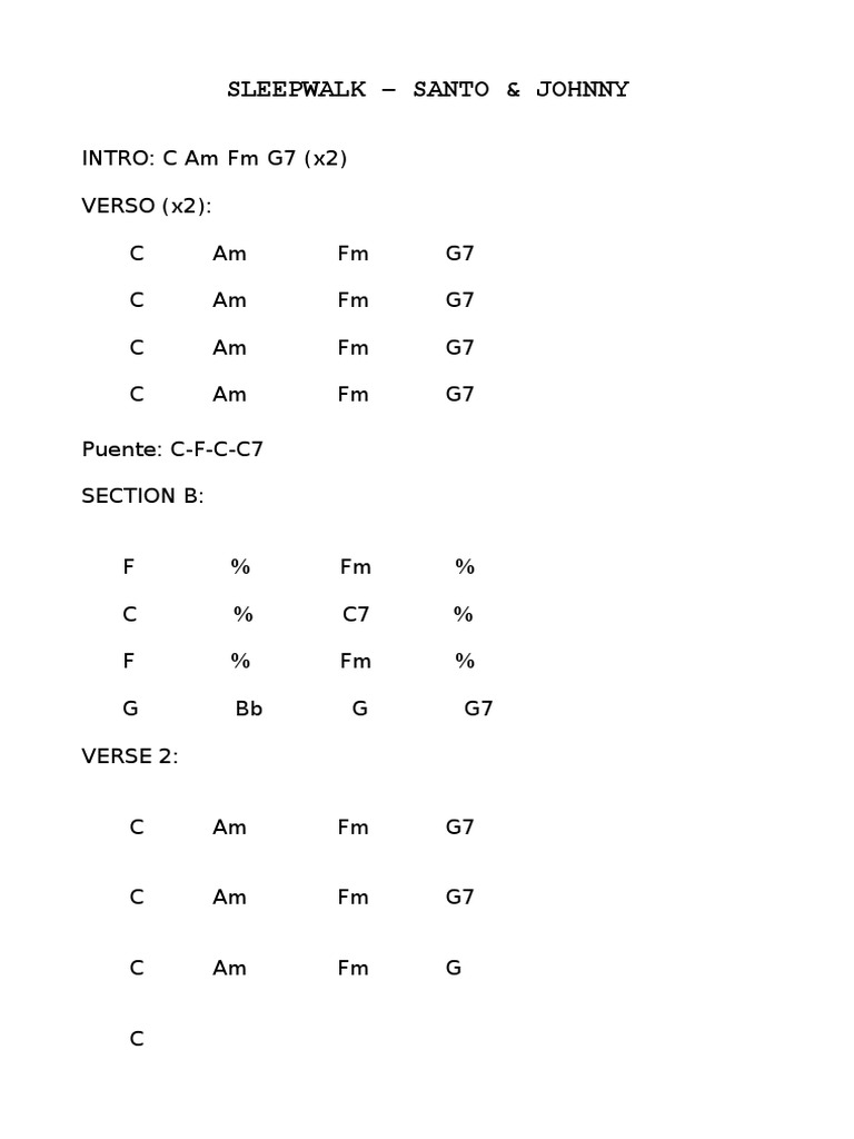 Sleepwalk Guitar Chords