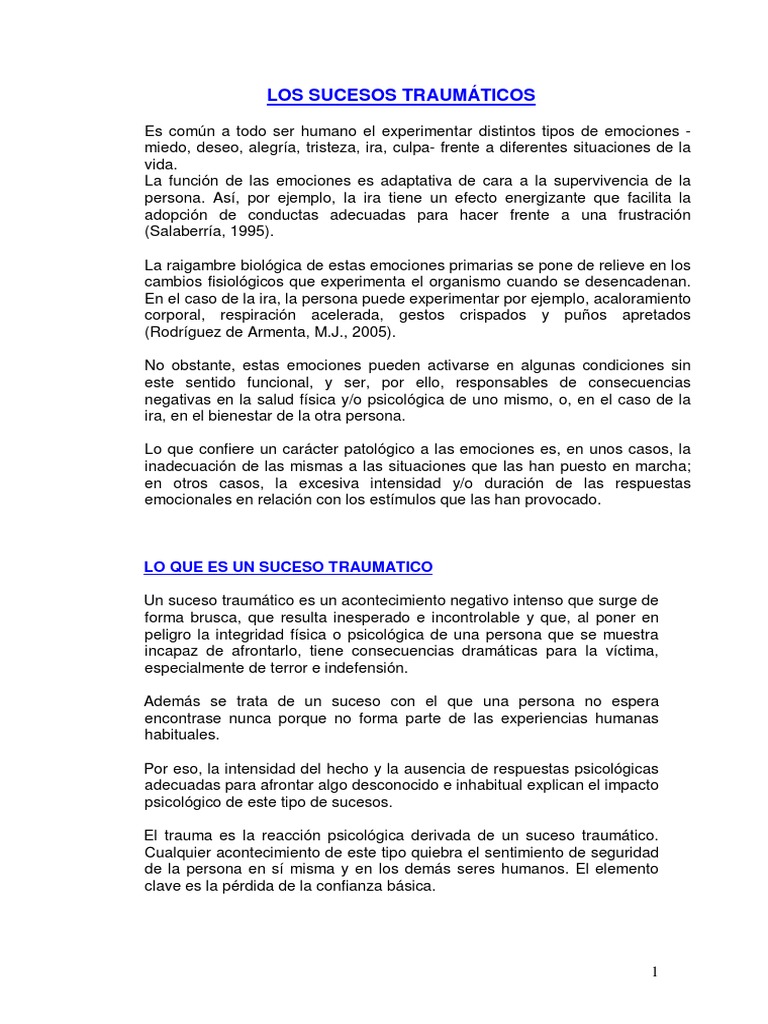 Impacto Psicológico de Sucesos Traumáticos | PDF | Trastorno de estrés ...