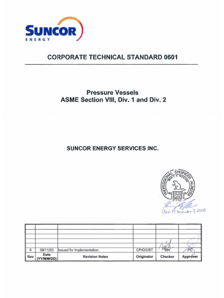 ASME Vessel Standard Suncor | PDF | Oil Refinery | Pipe (Fluid Conveyance)