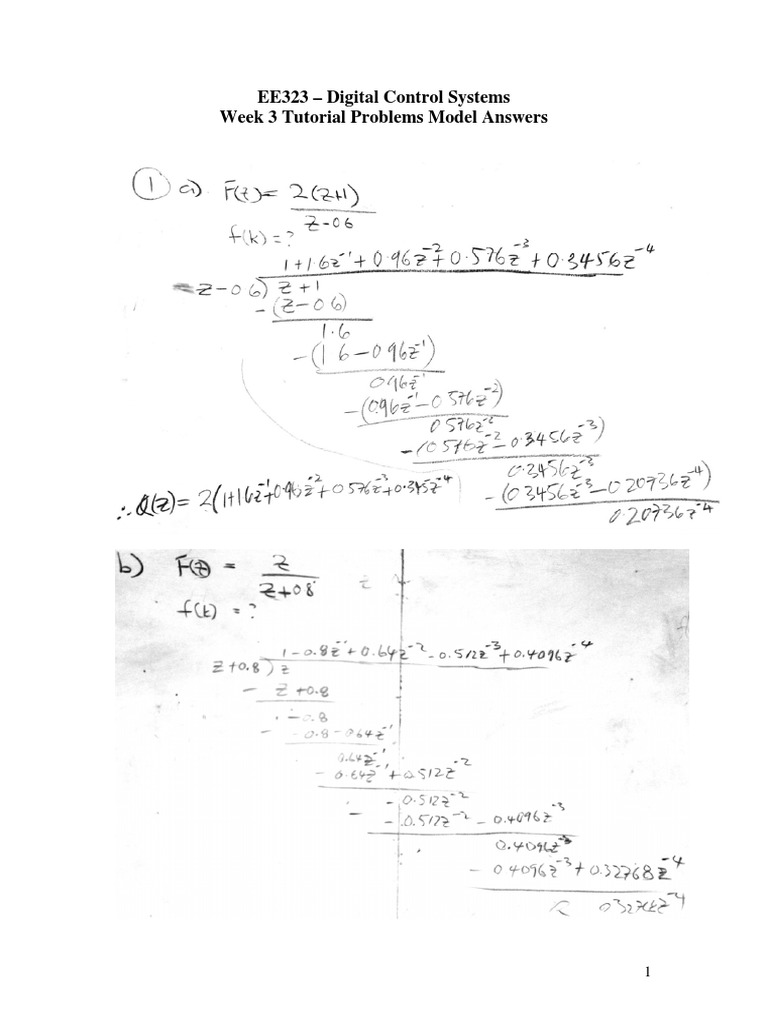 EE323 - Digital Control Systems Week 3 Tutorial Problems Model Answers | PDF | Computers