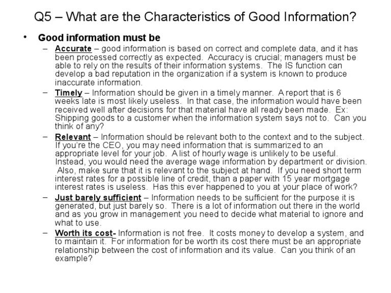 Characteristics of Good Information | PDF | Career & Growth
