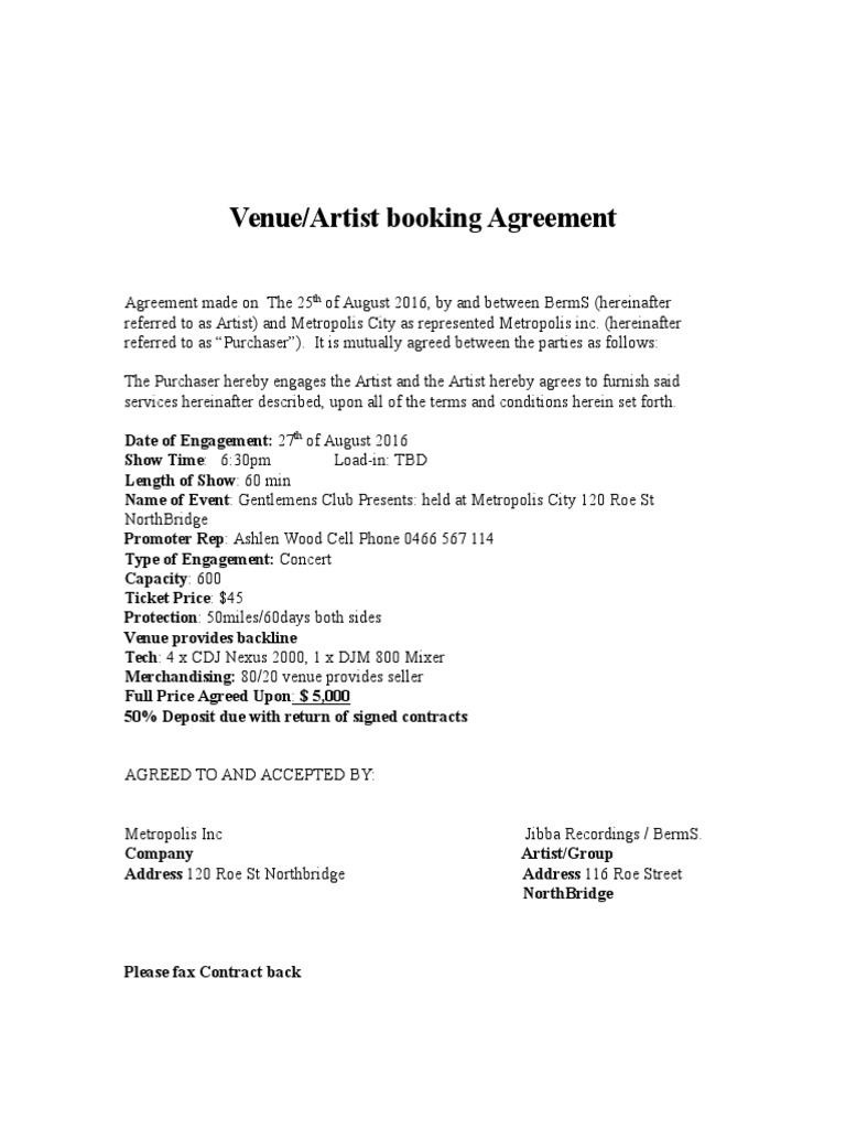 Standard Booking Agreement-1 | PDF