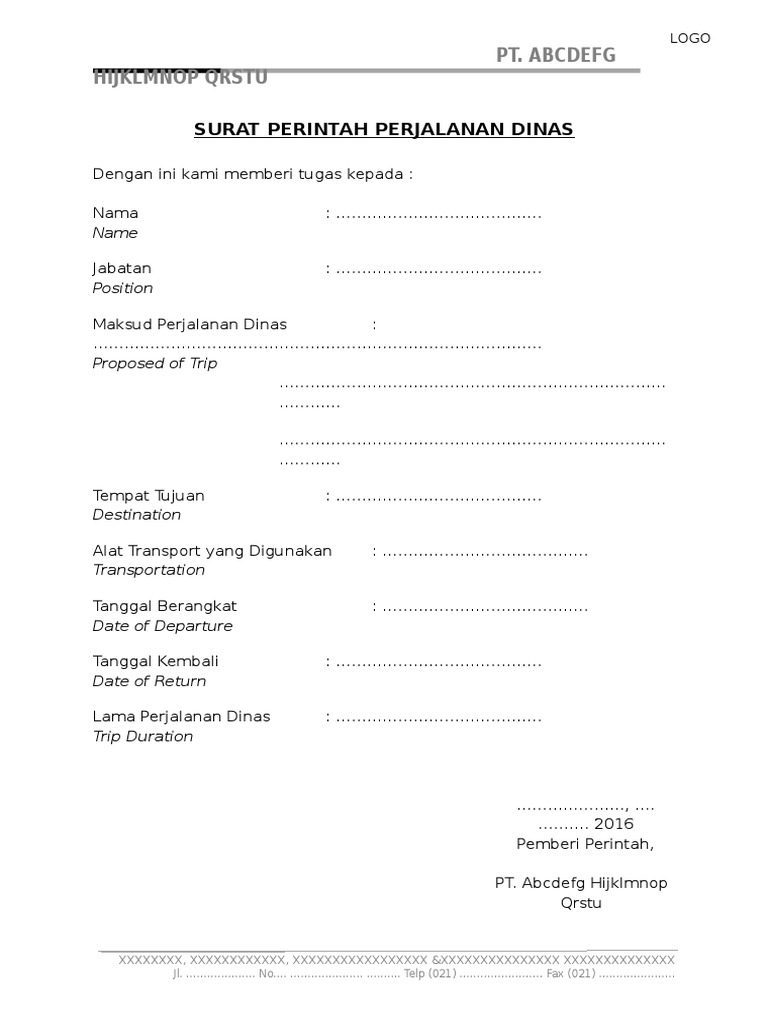 Template - Surat Perintah Perjalanan Dinas | PDF