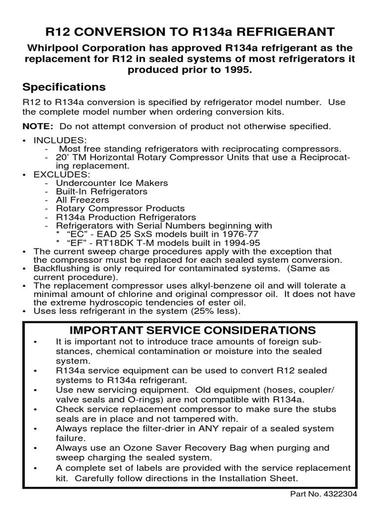R12 to R134a Conversion Guide | PDF
