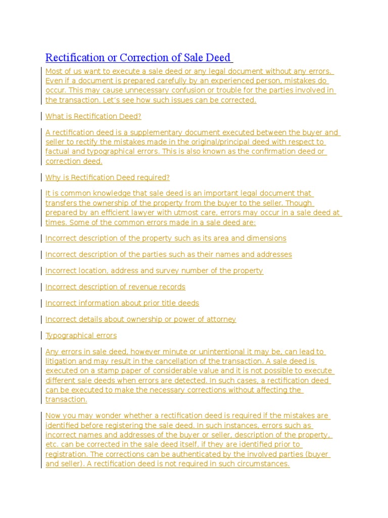 Rectification or Correction of Sale Deed | Ratification | Deed