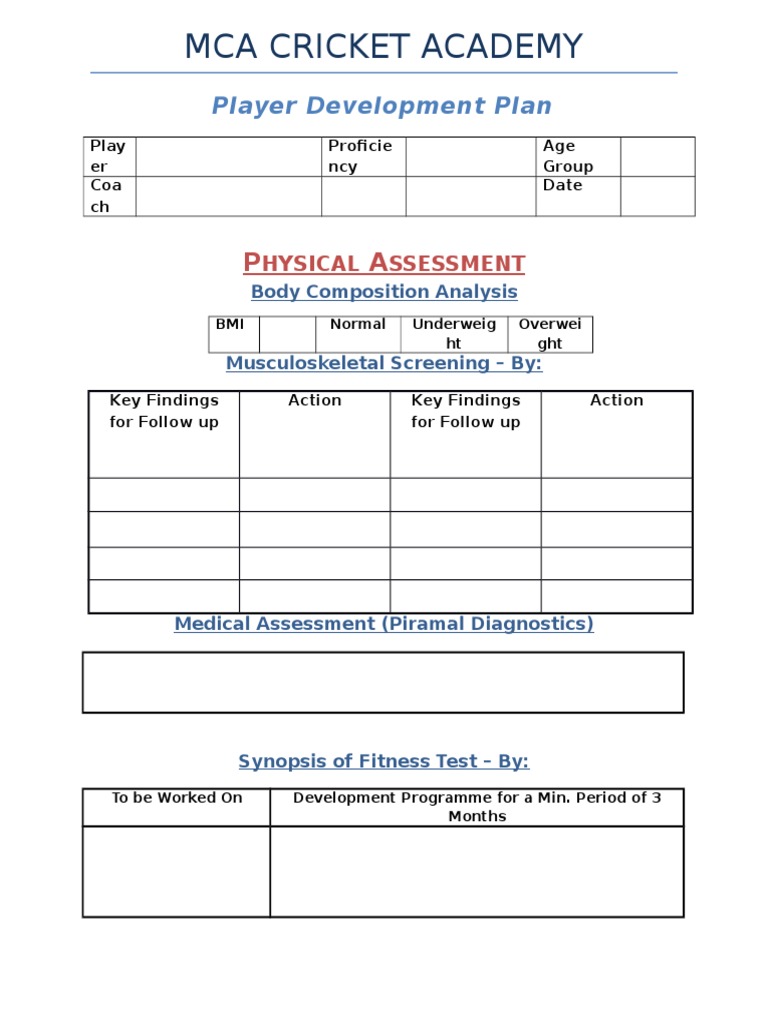 Cricket Academy Player Development Plan | PDF | Wellness