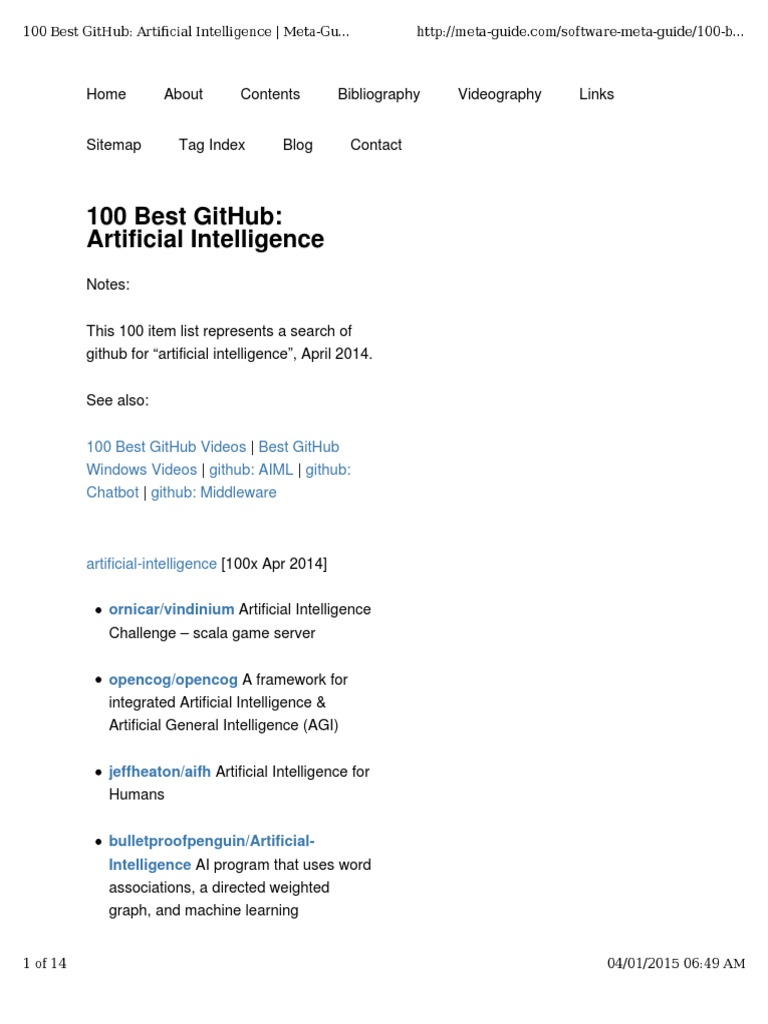 100 Best GitHub Artificial Intelligence Meta-Guide | PDF | Artificial ...