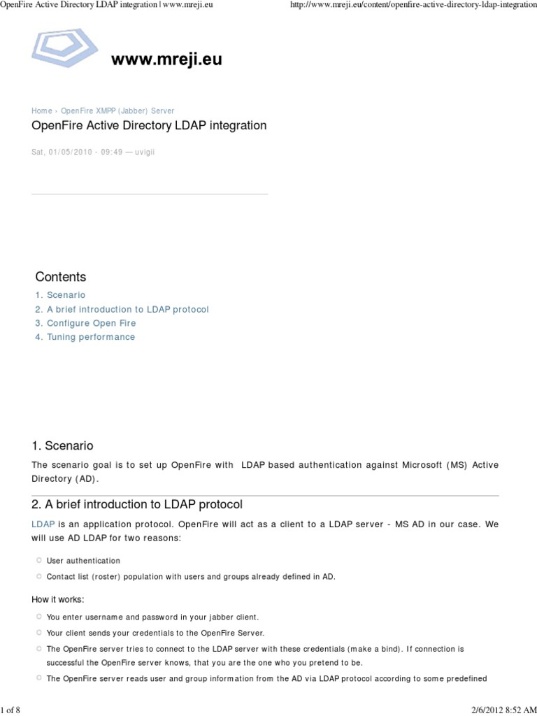 OpenFire Active Directory LDAP Integration WWW - Mreji | PDF | Active Directory | Utility Software