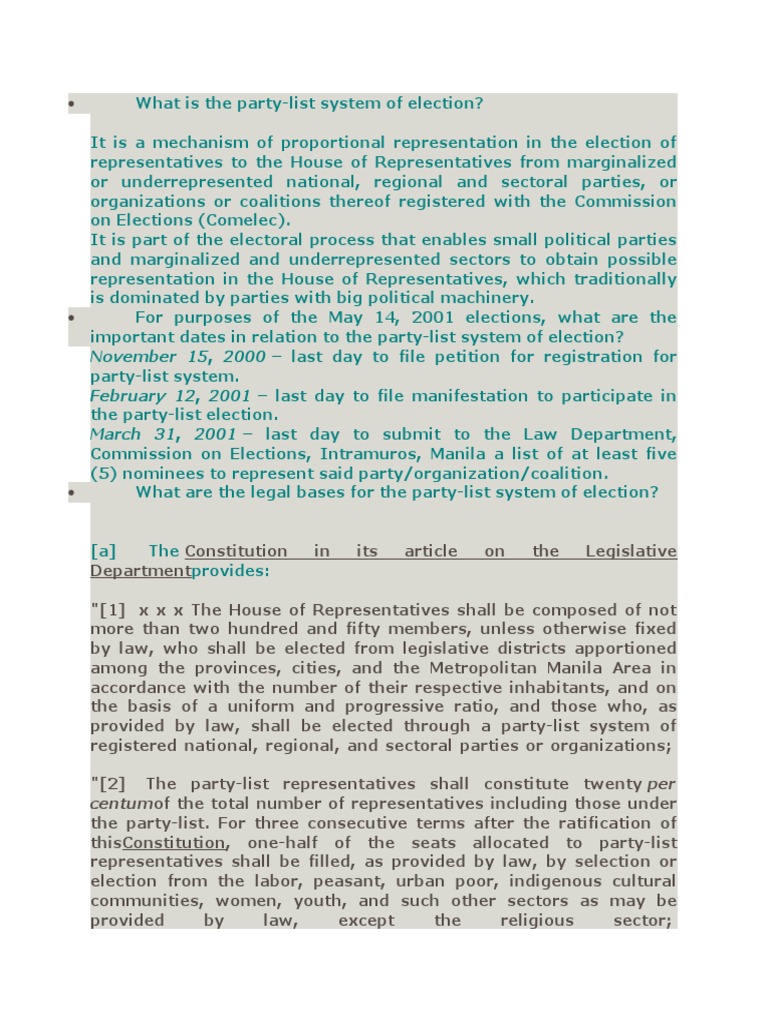 Partylist System of Election | PDF