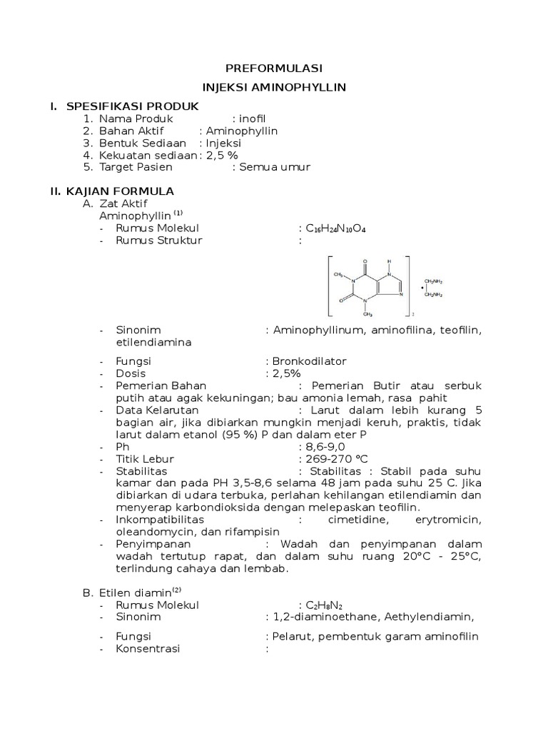Formulasi Injeksi Aminophyllin 2,5% | PDF