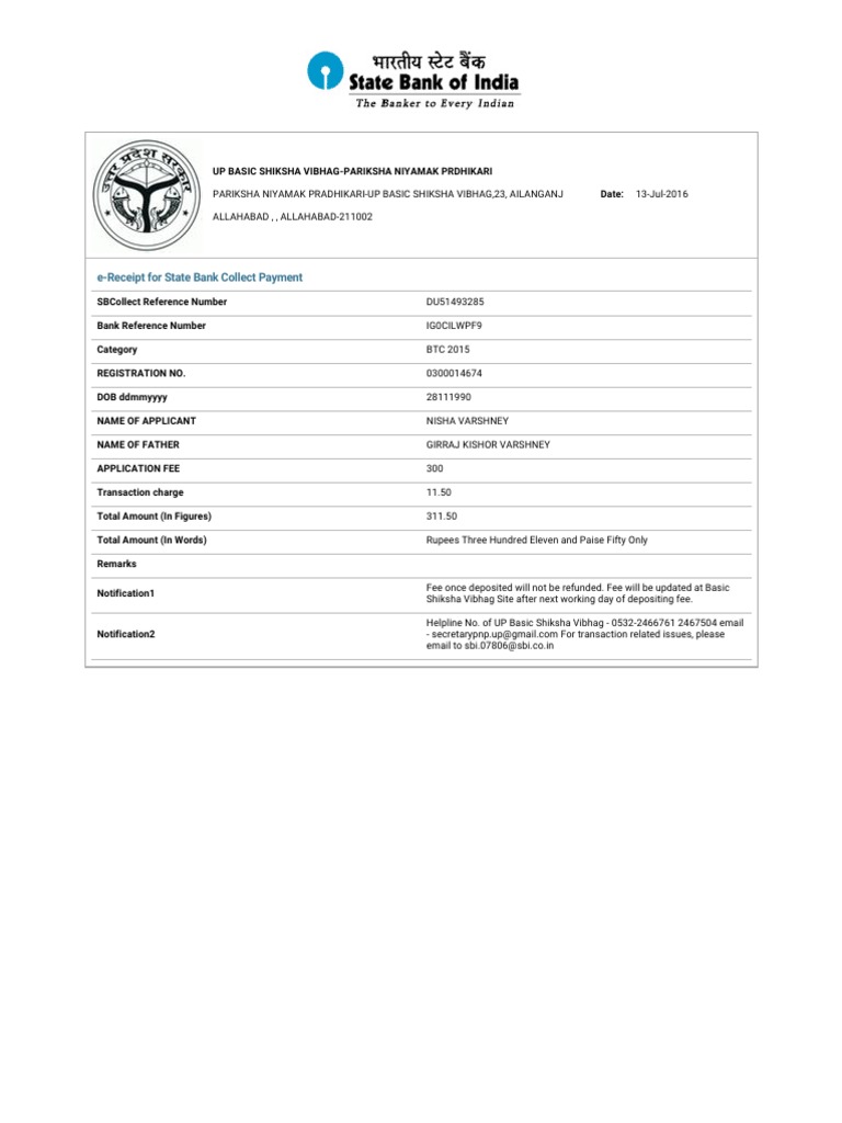 BTC Sbi Challan | PDF