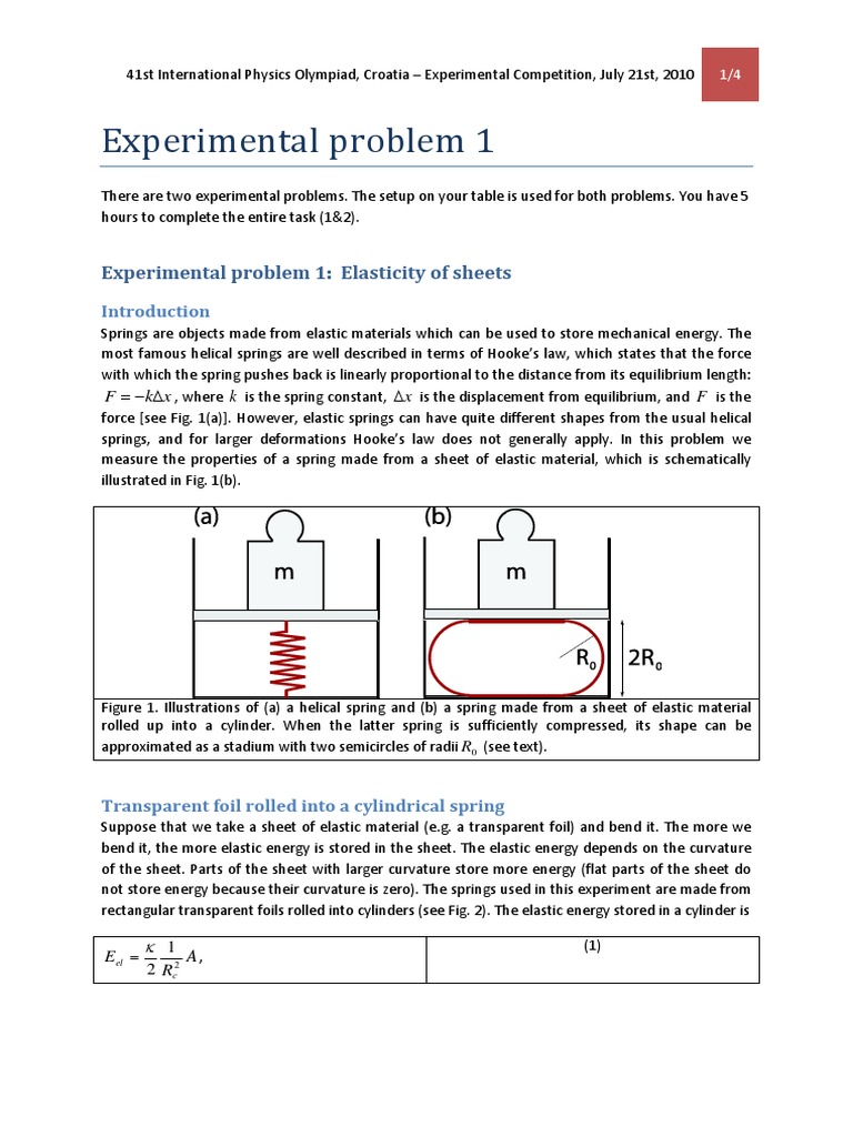 IPhO 2010 Experimental Problem 1 | PDF | Elasticity (Physics) | Young's ...