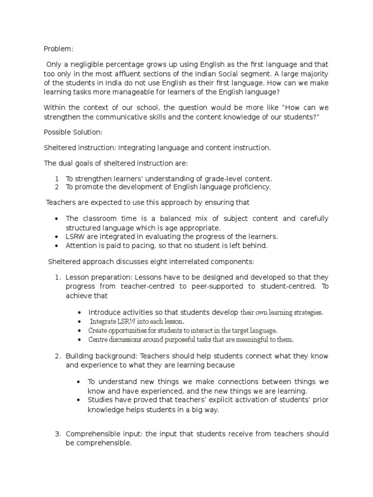 Sheltered Instruction | Lesson Plan | Teachers