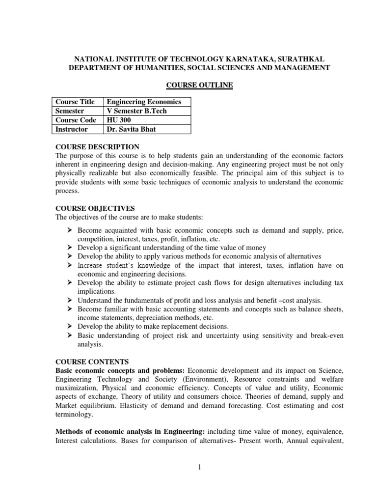 Engineering Economics Course Outline | PDF | Profit (Accounting ...