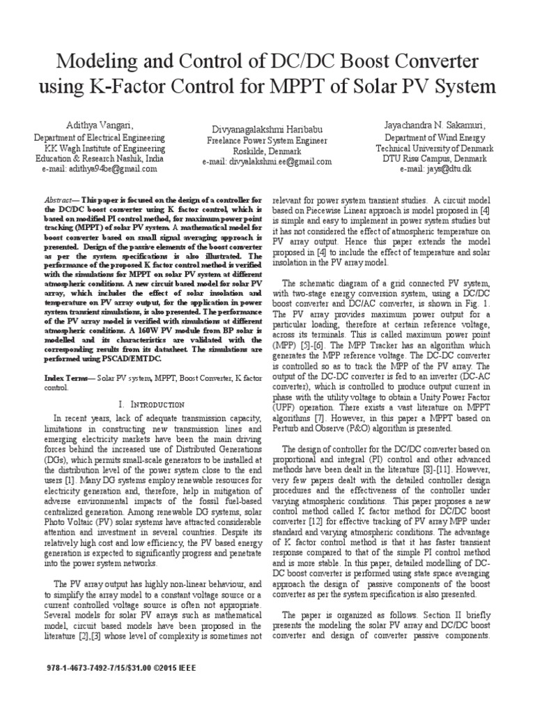 Modeling and Control of DC-DC Boost Converter Using K-Factor Control ...