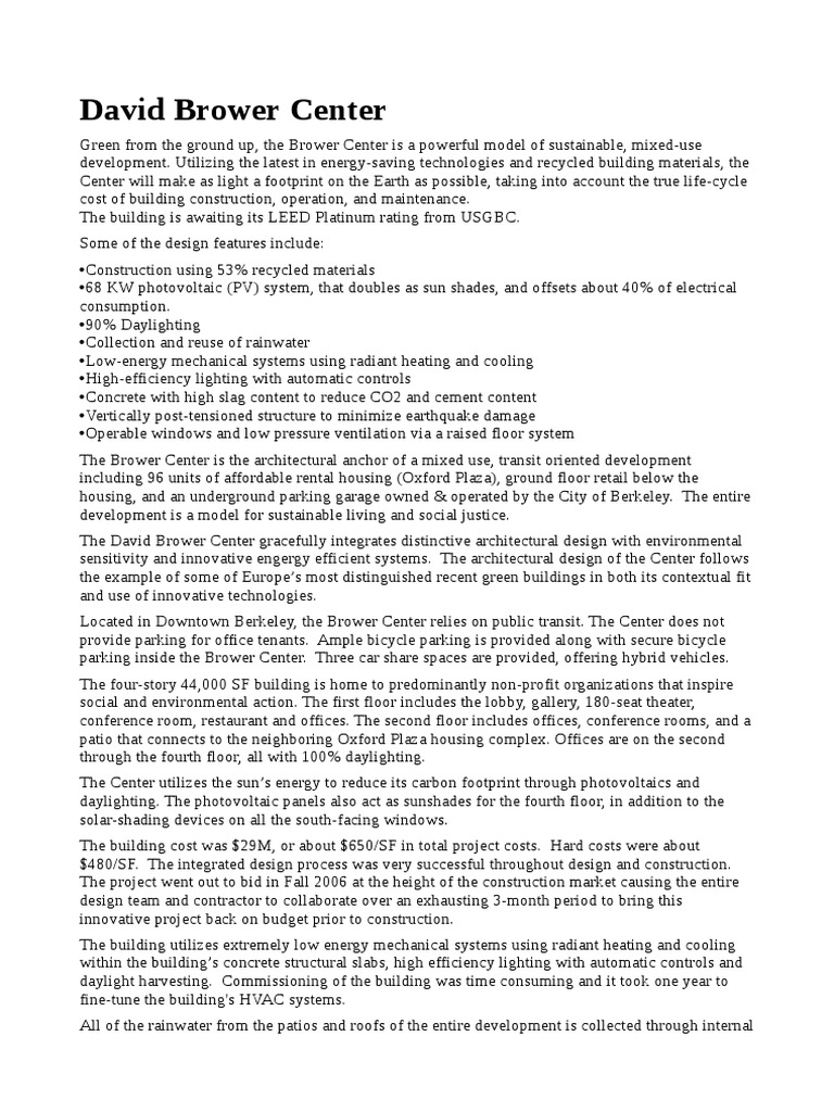 David Brower Center | PDF | Building Technology | Environmental Design