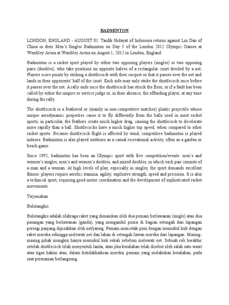 Badminton (Artikel) | PDF | Olympic Sports | Racquet Sports