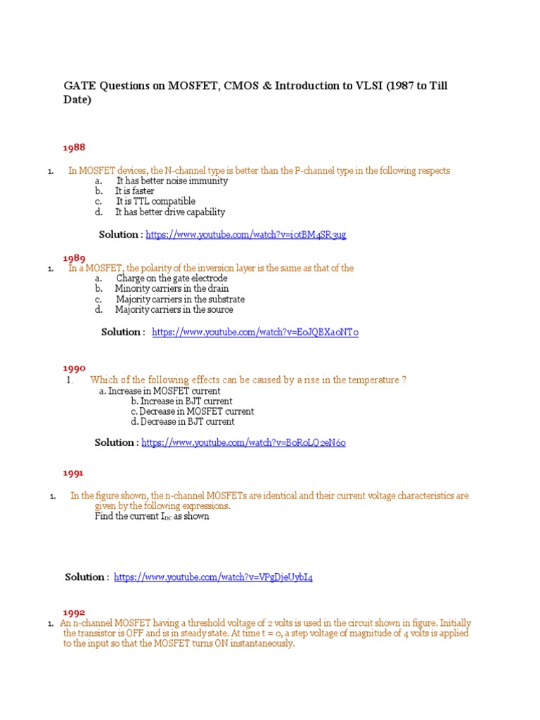 Gate Questions On Mosfet | PDF | Mosfet | Field Effect Transistor