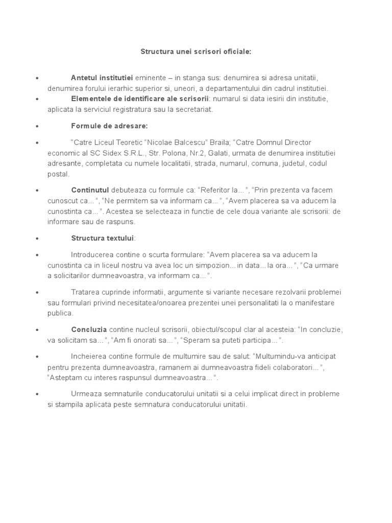 Structura Unei Scrisori Oficiale | PDF