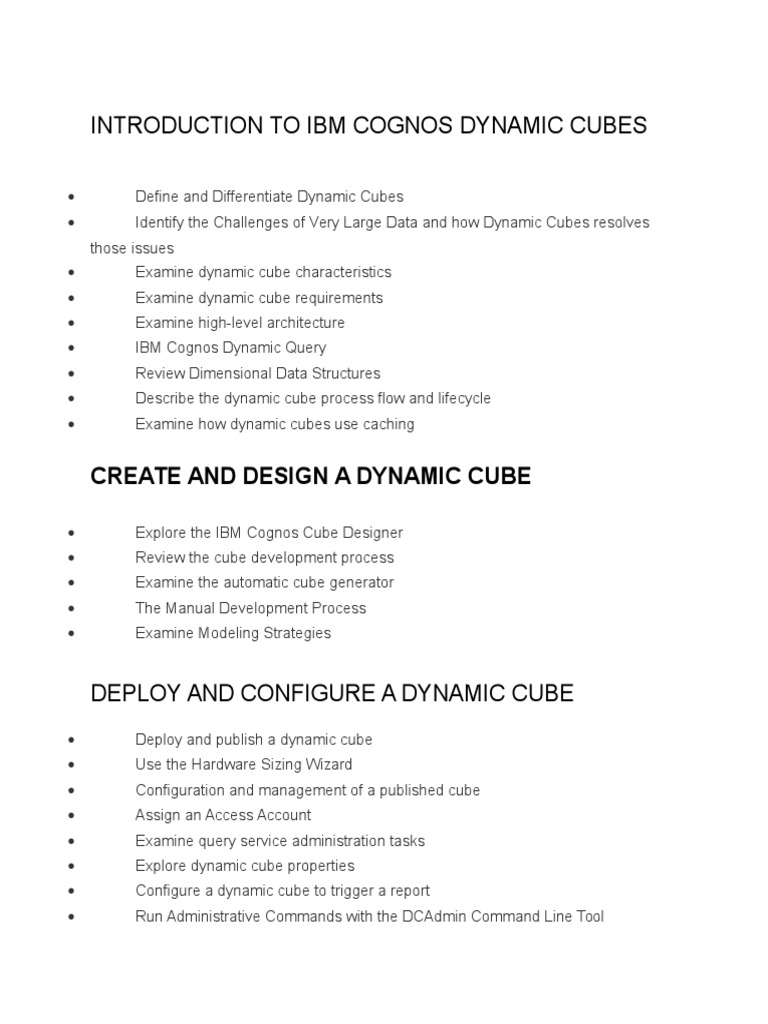 Introduction To Ibm Cognos Dynamic Cubes: Create and Design A Dynamic ...