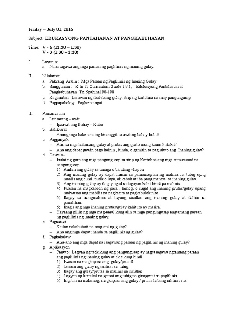 Gr.5 Lesson Plan in EPP (K to 12) Elementary Agriculture