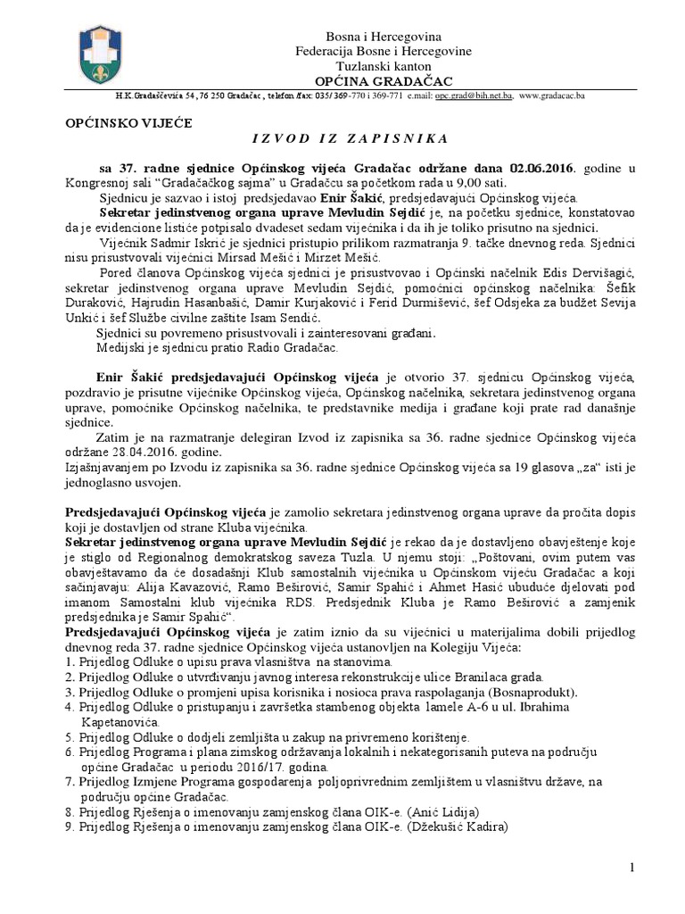Izvod Iz Zapisnika Sa 37 | PDF