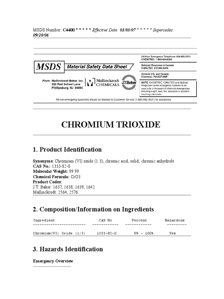 MSDS, Chromium Trioxide Crystals | PDF | Combustion | Chromium