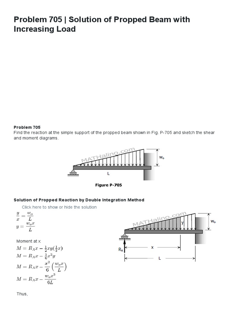 Propped Beam Reaction and Moment Analysis | PDF | Beam (Structure ...