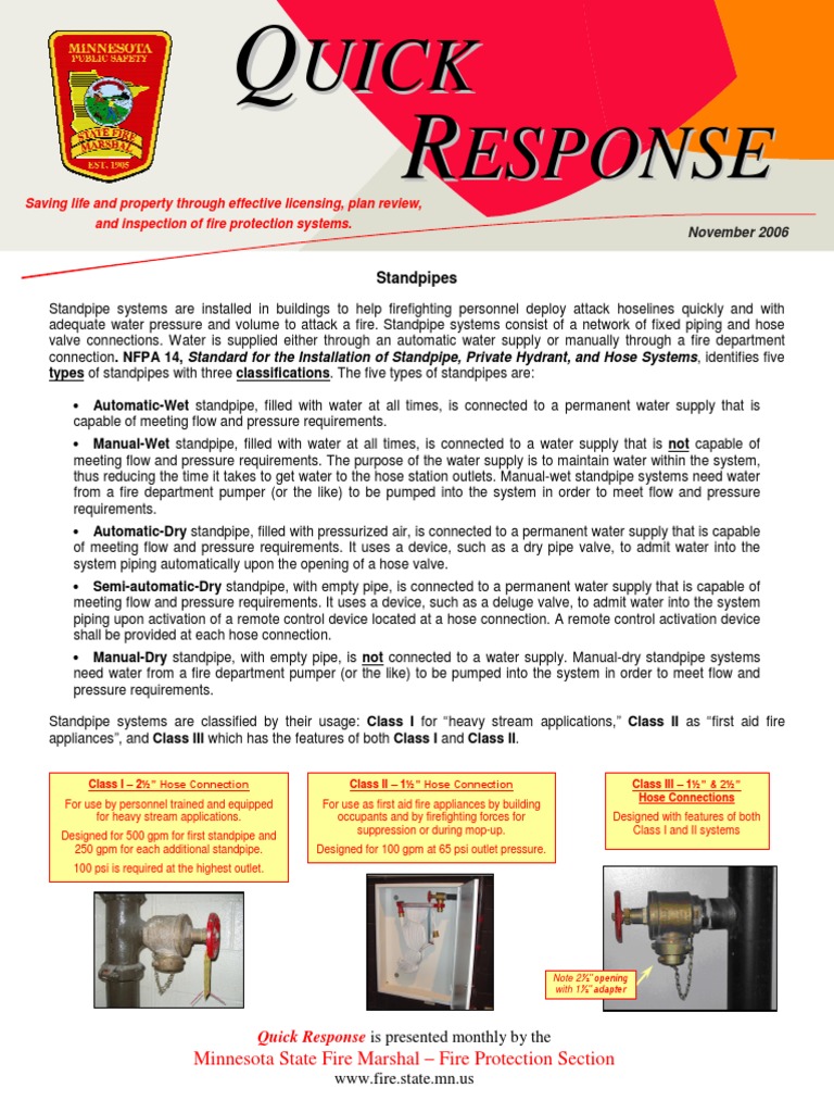 Types of Standpipes | PDF | Fire Engine | Fires