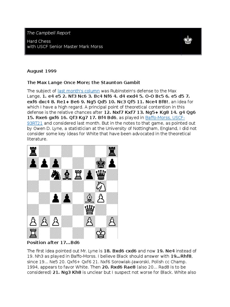 Hard Chess With USCF Senior Master Mark Morss: The Campbell Report ...