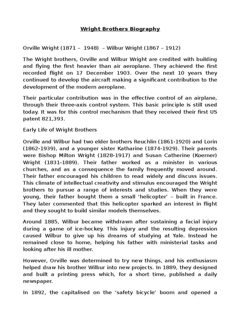 Wright Brothers Biography | PDF | Wright Brothers | Wright Flyer