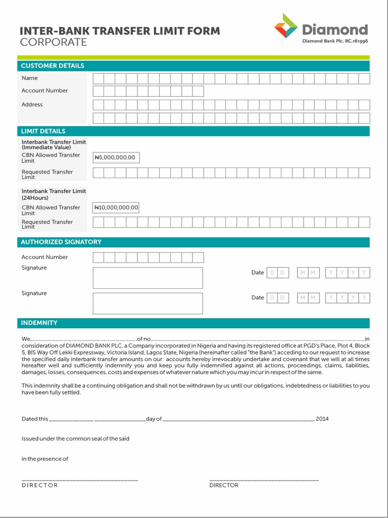 InterBank Transfer Limit Form Corporate | PDF