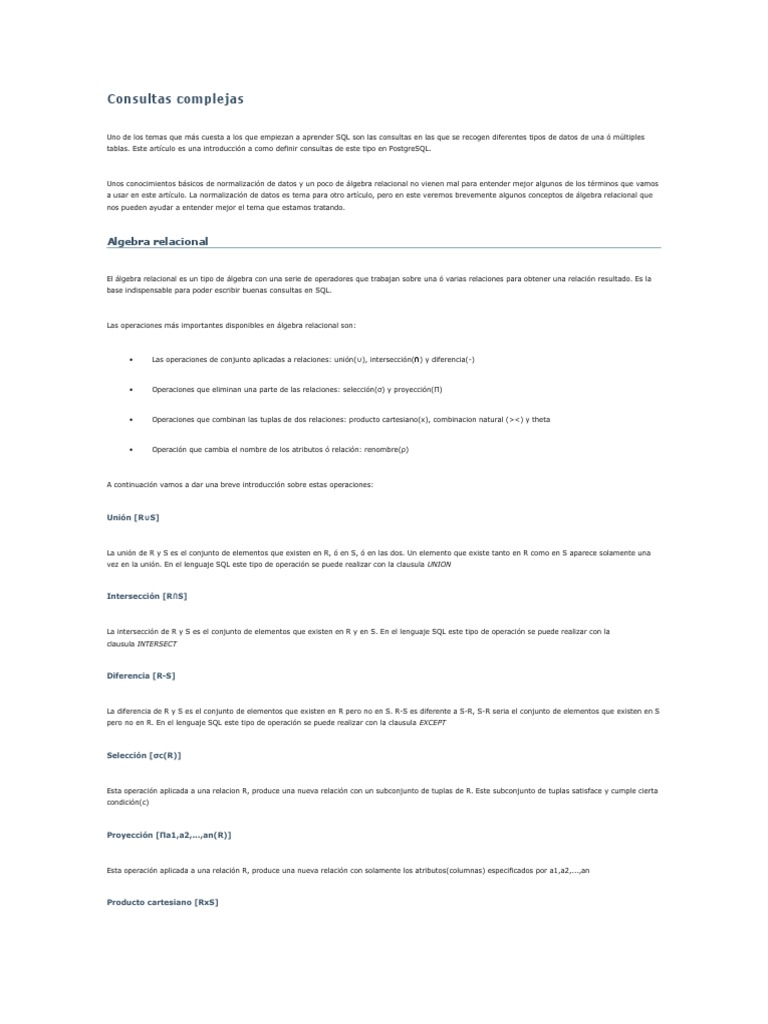 Consultas Complejas | PDF | SQL | Base de datos relacional