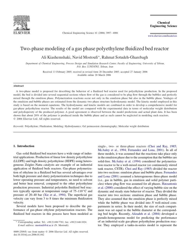 Modeling Gas-Phase Polyethylene Production in a Fluidized Bed Reactor ...