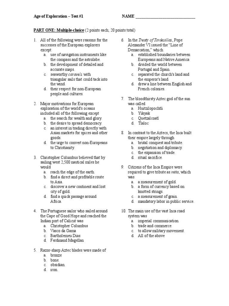 European Age of Exploration Test | PDF | Age Of Discovery | Exploration