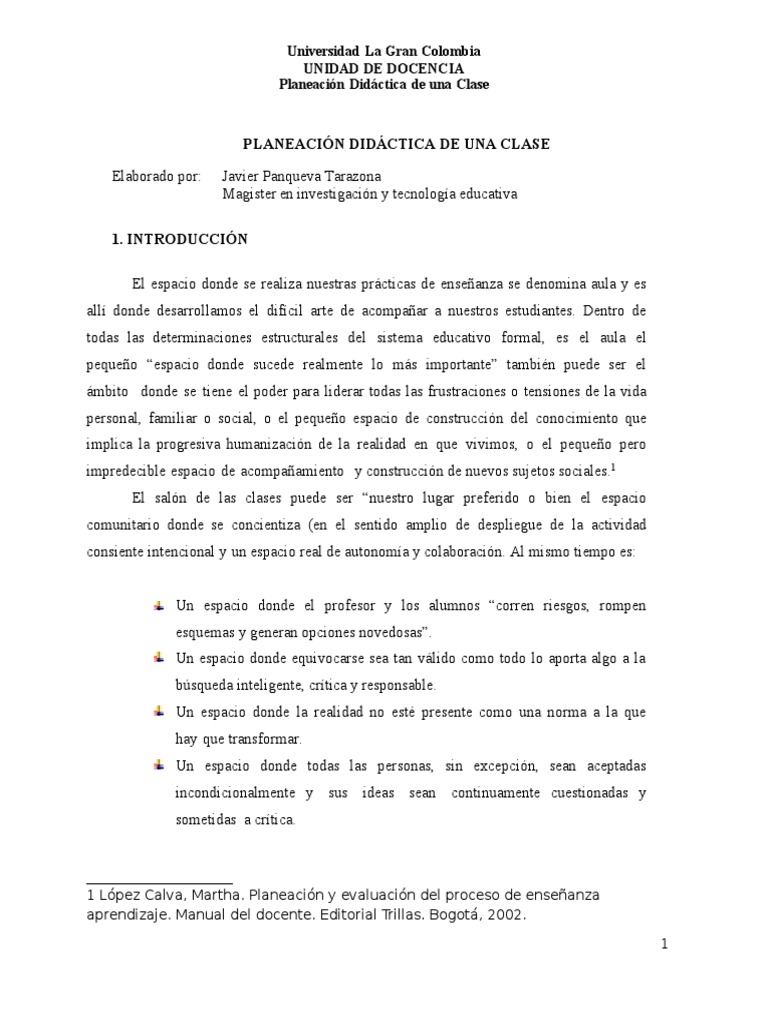 Planeacion Did Ctica de Una Clase | PDF | Planificación | Aprendizaje
