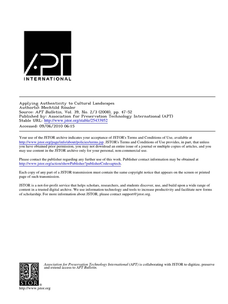 Applying Authenticity To Cultural Landscapes | PDF | Cultural Heritage ...