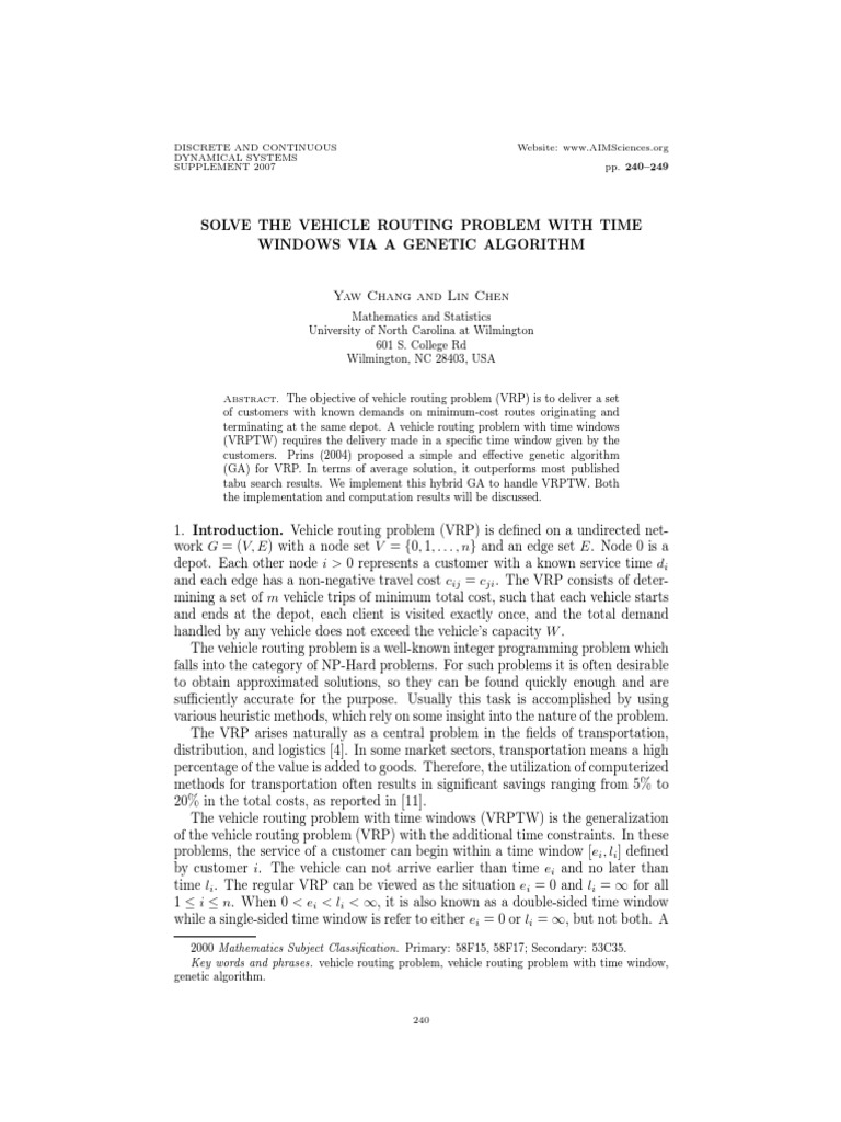 Discrete and Continuous Dynamical Systems Supplement 2007 Pp. 240-249 | PDF | Genetic Algorithm ...