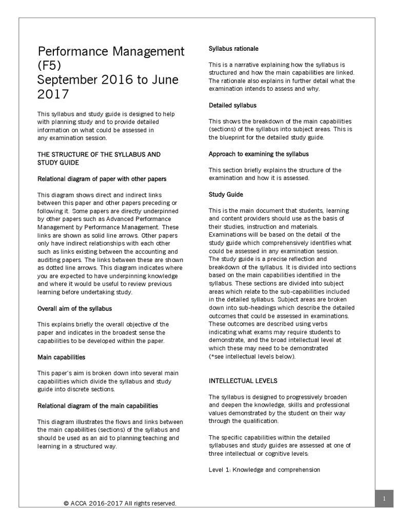 ACCA Syllabus Sep 2017 | PDF | Test (Assessment) | Business