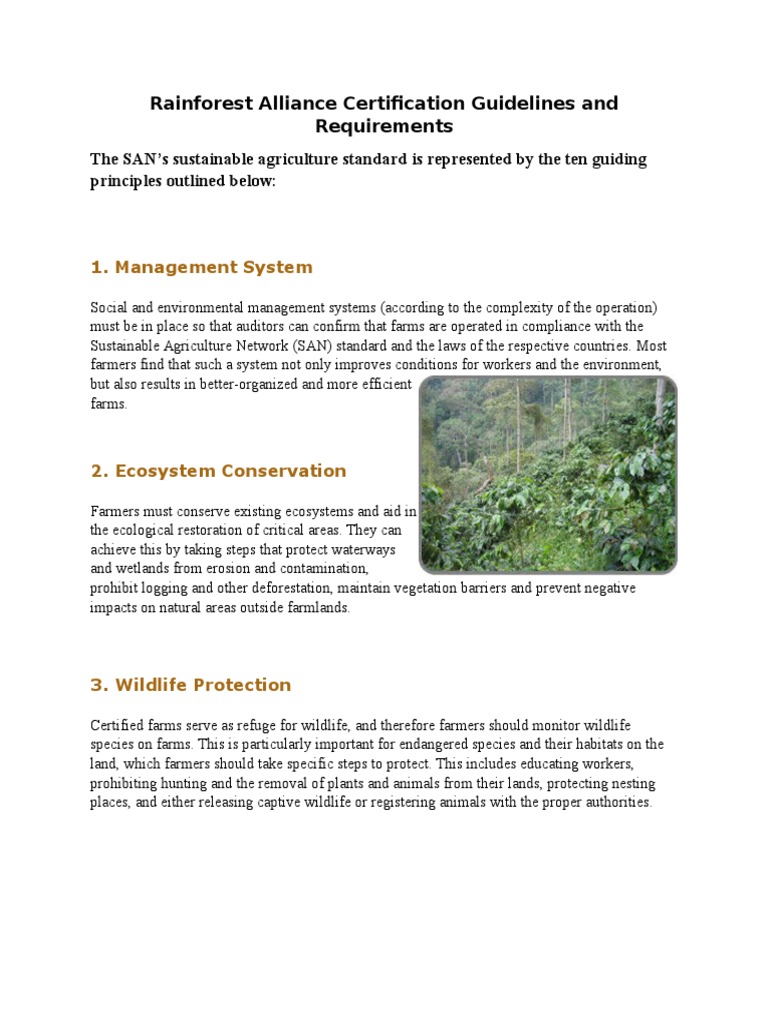 Rainforest Alliance Certification Guidelines and Requirements | PDF ...