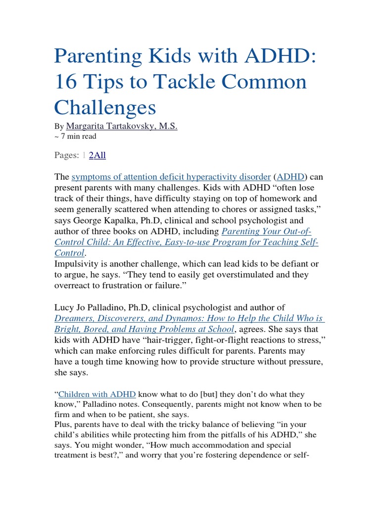 Parenting Kids With ADHD | PDF | Individualized Education Program | Attention Deficit ...