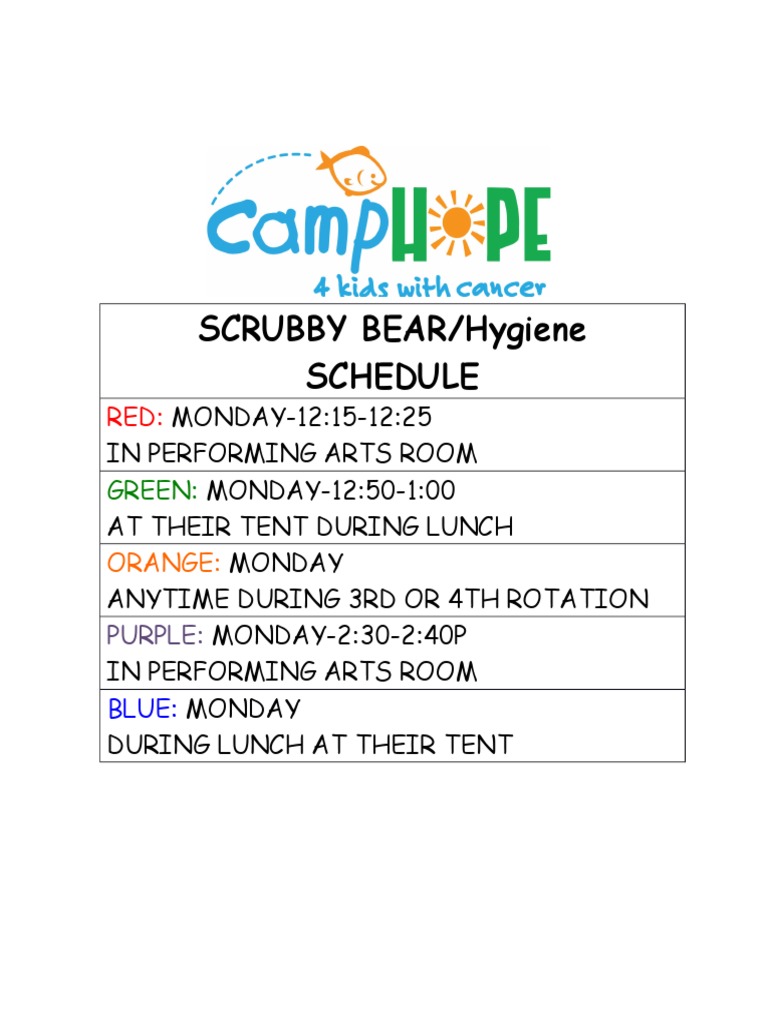 SCRUBBY BEAR/Hygiene Schedule: Green | PDF