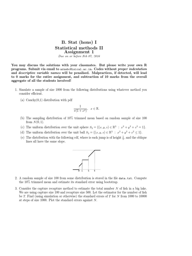 B. Stat (Hons) I Statistical Methods II Assignment 1 | PDF